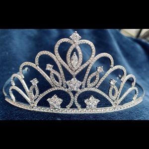 Accessories | Cz Silver Tiara Heart Crown Bridal Pageant Prom | Poshmark